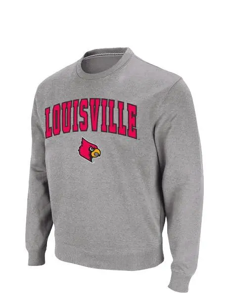 COLOSSEUM Louisville Cardinals Arch & Logo Crew Neck Sweatshirt - Heather Gray
