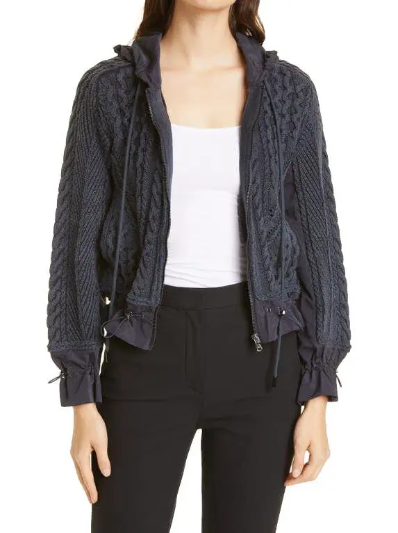 Kobi Halperin Lynne Mixed Knit Zip-up Sweater - Navy