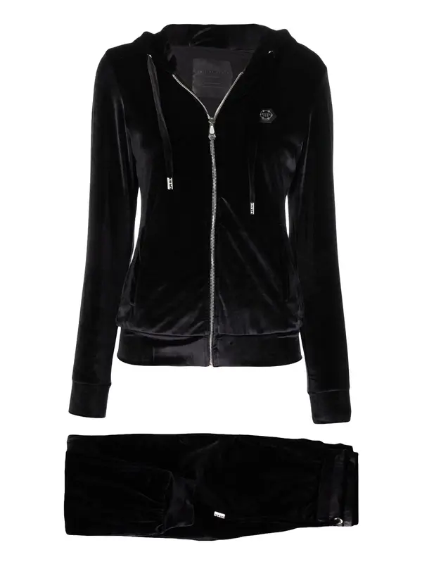 Philipp Plein Logo-embellished Velvet Tracksuit - Black