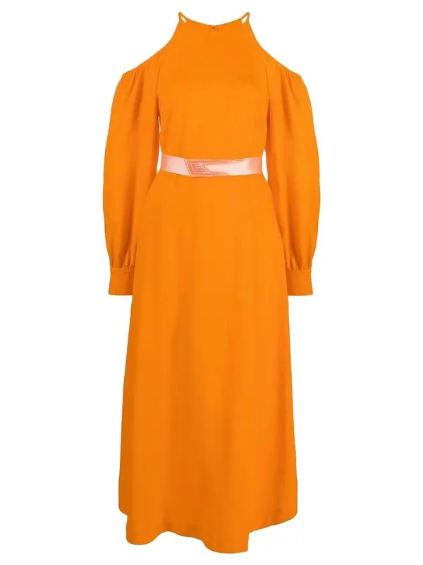 Stella McCartney Cold-shoulder Belted Cotton Dress - Orange