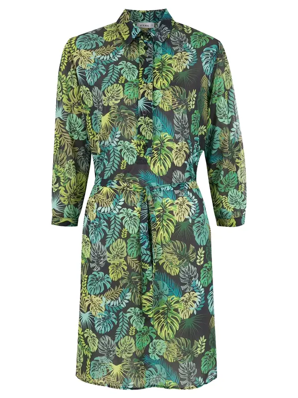 AMIR SLAMA Tropical Print Shirt Dress - Green