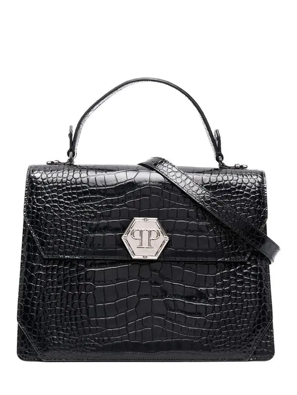 Philipp Plein Embossed Crocodile Effect Tote Bag - Black