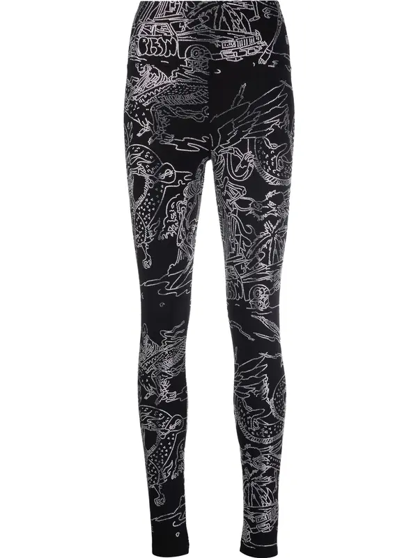 Philipp Plein Tattoo-print Embellished Leggings - Black