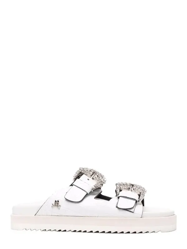 Philipp Plein Cocco Leather Sandals - White