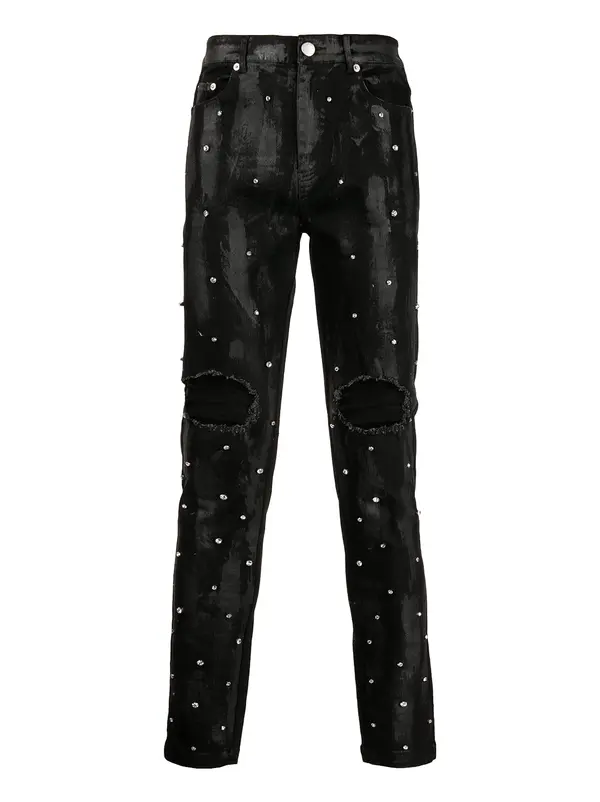 GOD'S MASTERFUL CHILDREN Harley Distressed Wax-appliqué Jeans - Black