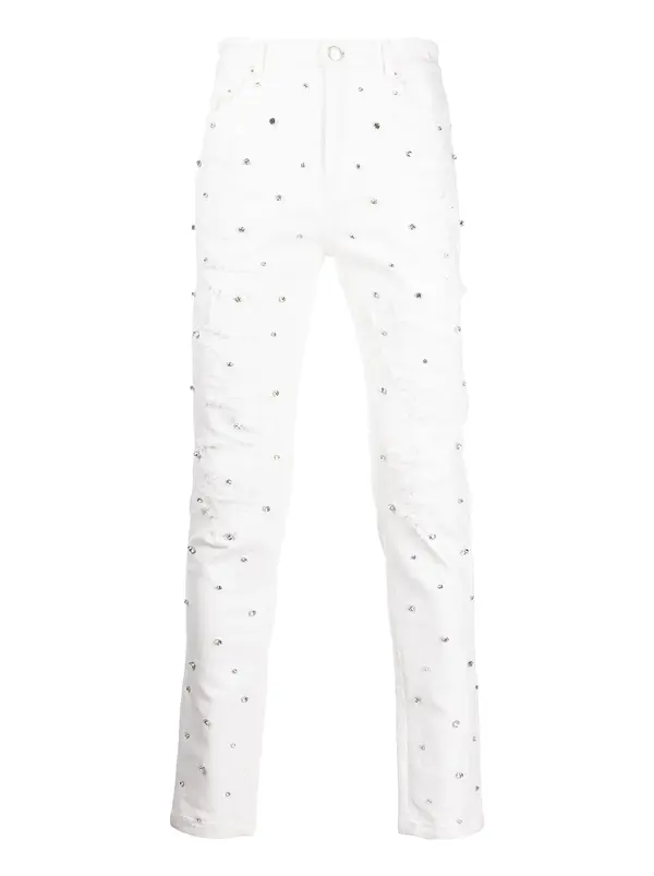 GOD'S MASTERFUL CHILDREN Apocalypse Cubic Zirconia Jeans - White