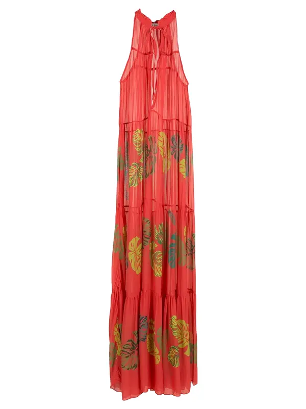 AMIR SLAMA Palm Leaf Print Maxi Dress - Red