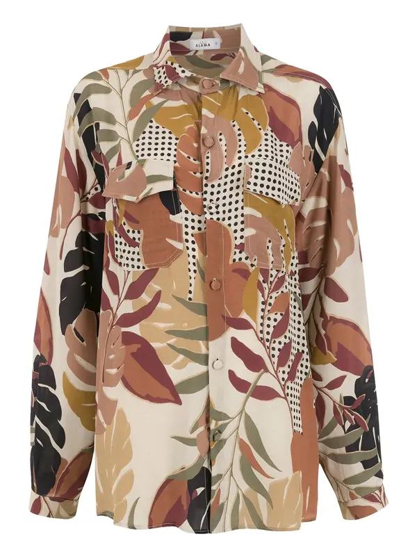 AMIR SLAMA Palm Tree Leaf Print Shirt - Multicolour