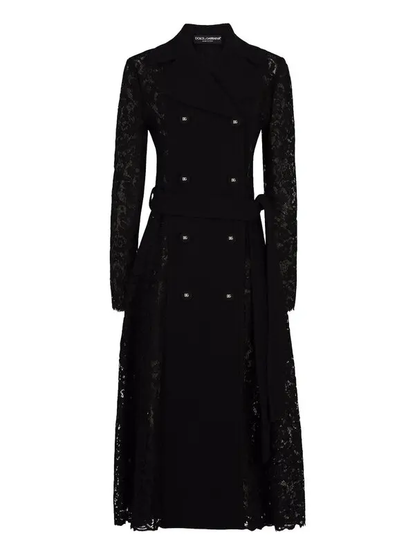 Dolce & Gabbana Cordonetto-lace Belted Coat - Black