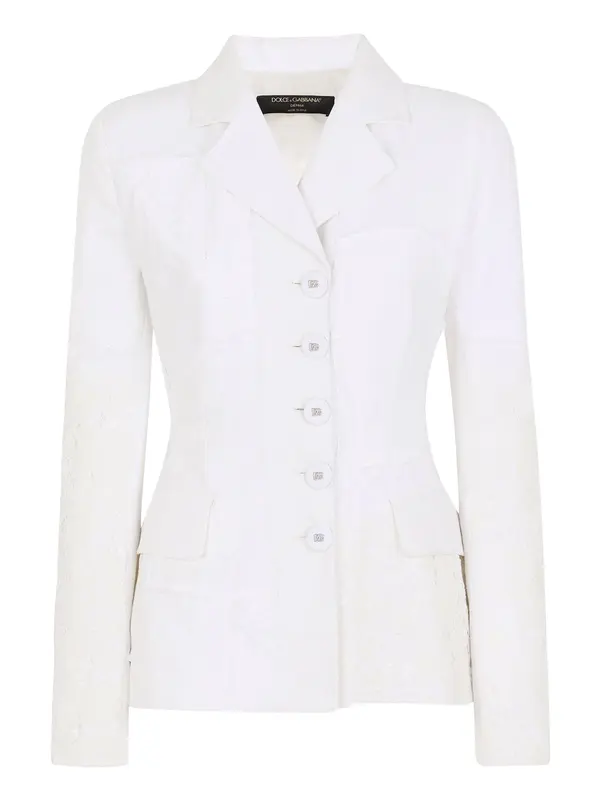 Dolce & Gabbana Lace-patchwork Single-breasted Blazer - White