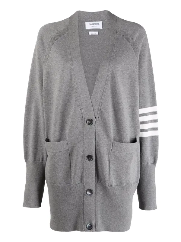 Thom Browne 4-bar Knitted Cardigan - Grey