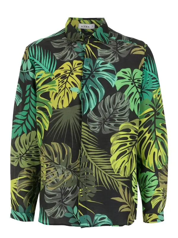 AMIR SLAMA Leaf Print Shirt - Black