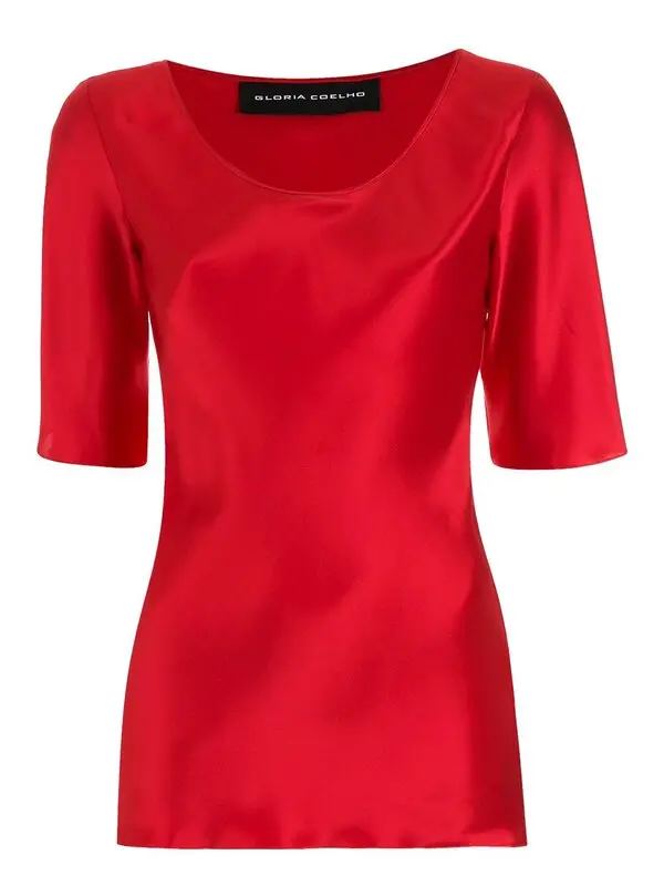 GLORIA COELHO Scoop-neck Silk T-shirt - Red
