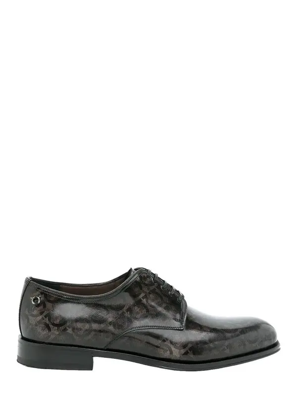 FERRAGAMO Gancini Print Derby Shoes - Black