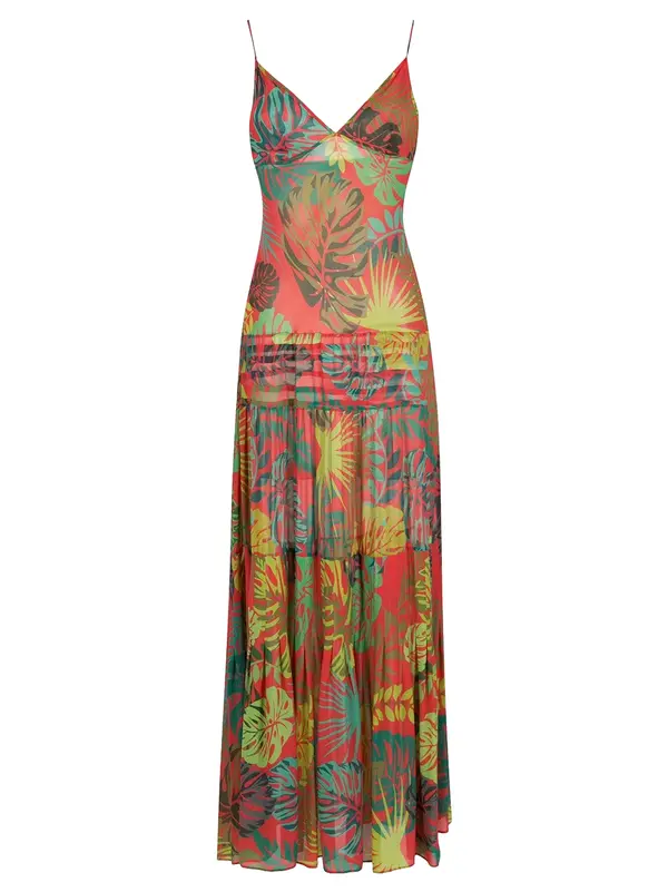 AMIR SLAMA Palm Leaf Print Maxi Dress - Red