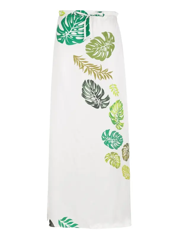 AMIR SLAMA Palm Leaf Print Midi Skirt - White
