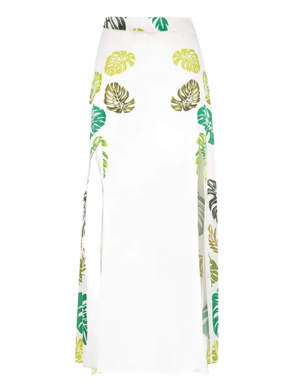 AMIR SLAMA Palm Leaf Print Maxi Skirt - White