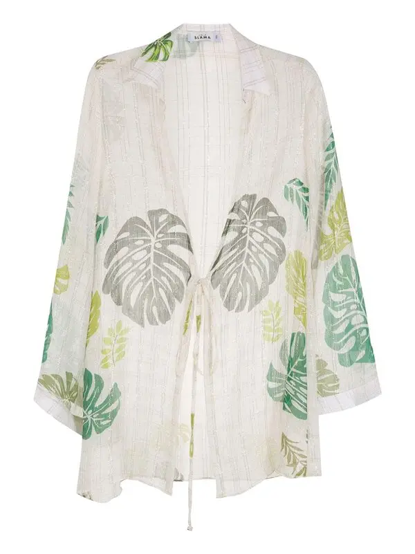 AMIR SLAMA Palm Leaf Print Beach Shirt - Neutrals