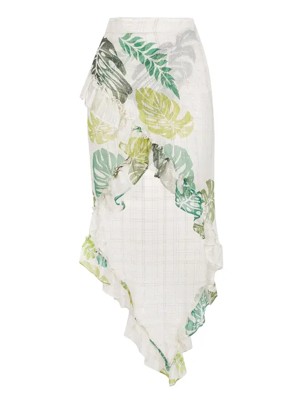 AMIR SLAMA Palm Leaf Print Skirt - Neutrals