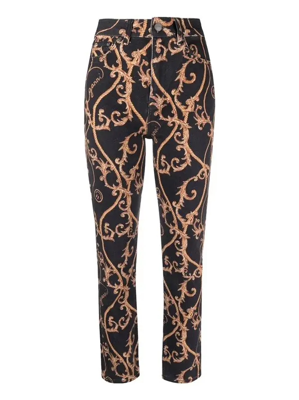 GANNI Baroque-print High-waist Jeans - Black