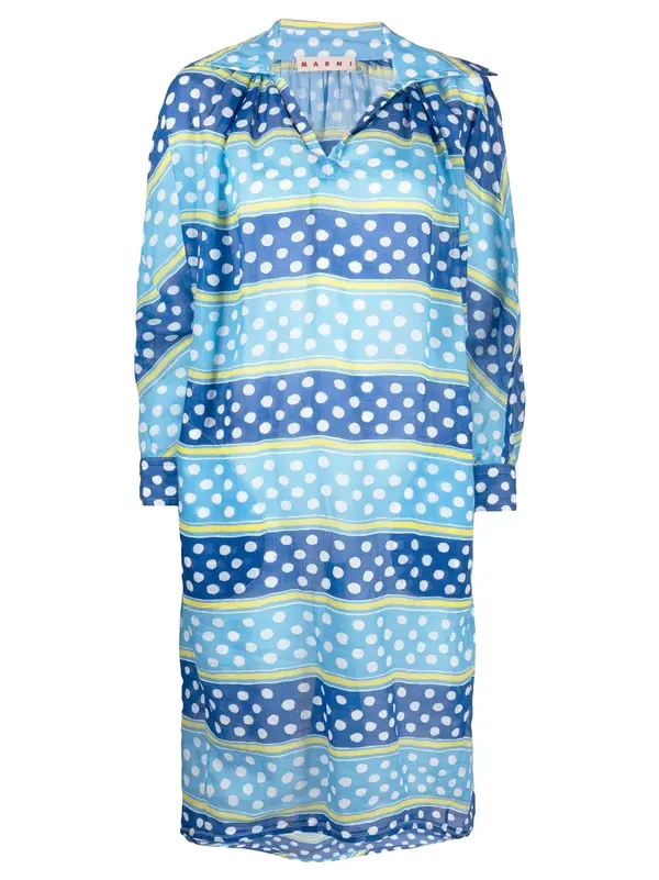 Marni Striped Polka Dot Print Dress - Blue
