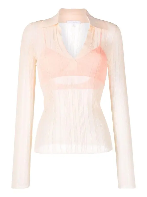 Patrizia Pepe Semi-sheer Ribbed Polo Shirt - Neutrals