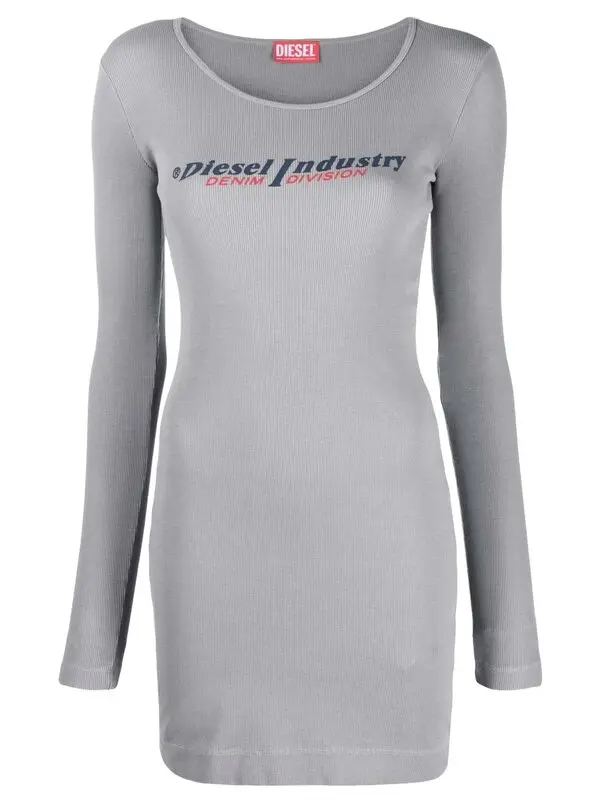 DIESEL® Logo Print Ribbed Sweater Dress - Grey