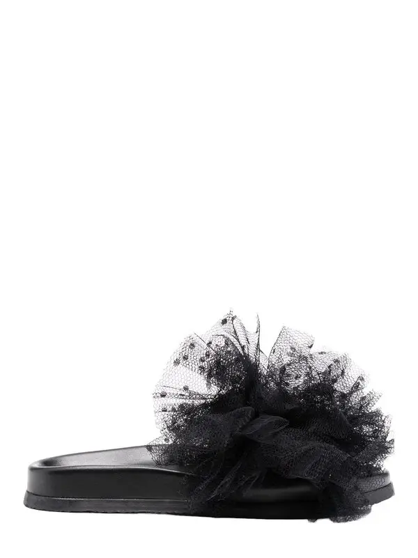 Red Valentino Point D'esprit Tulle Slip-on Sandals - Black