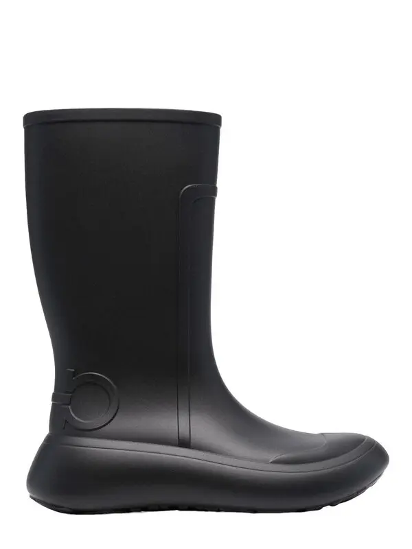 FERRAGAMO Gancini Debossed Rain Boots - Black