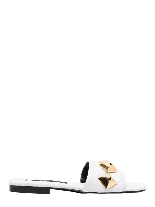 Philipp Plein Flat Studded Matelassè Sandals - White