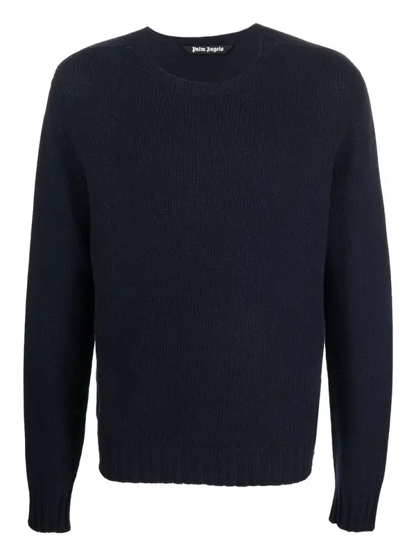 Palm Angels Intarsia-knit Logo Long-sleeve Jumper - Blue
