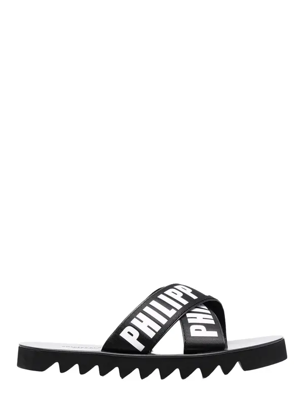 Philipp Plein Tm Gummy Leather Slides - Black