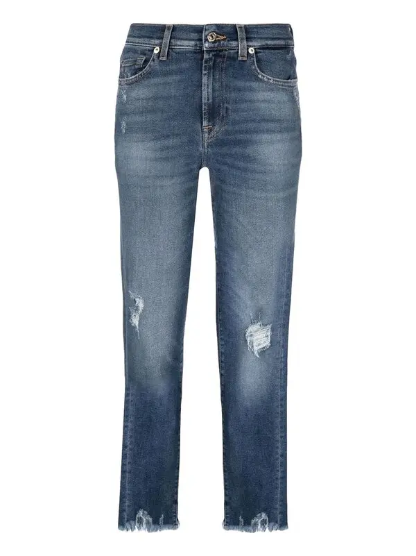 7 For All Mankind Cropped Ripped Jeans - Blue