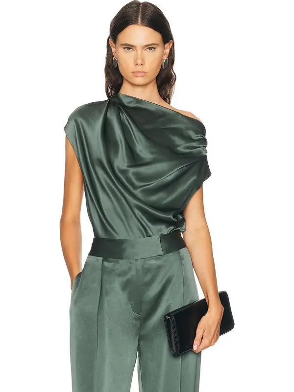THE SEI Draped Satin Top - Thyme