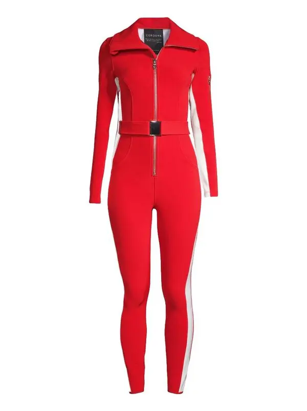 Cordova Signature Belted Ski Jumpsuit - Fiery Red