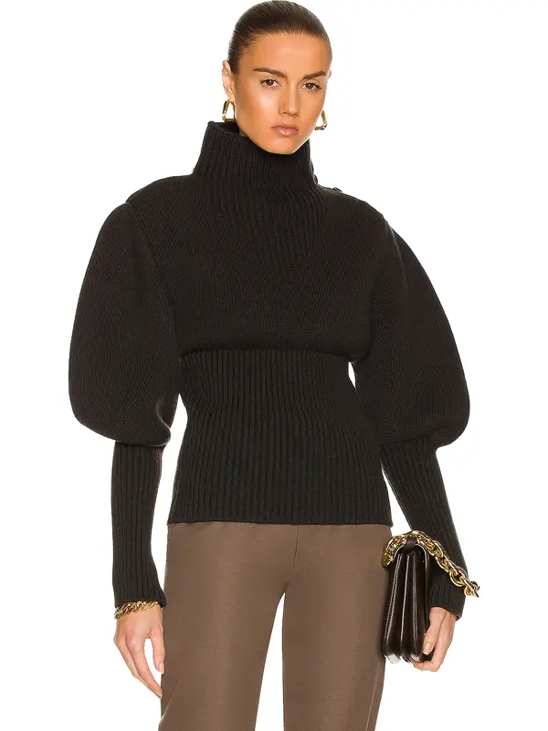 Bottega Veneta Wool Exaggerated Sleeves Sweater - Dark Green