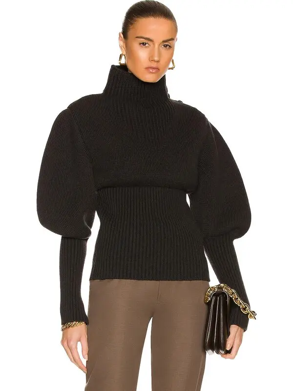 Bottega Veneta Wool Exaggerated Sleeves Sweater - Dark Green