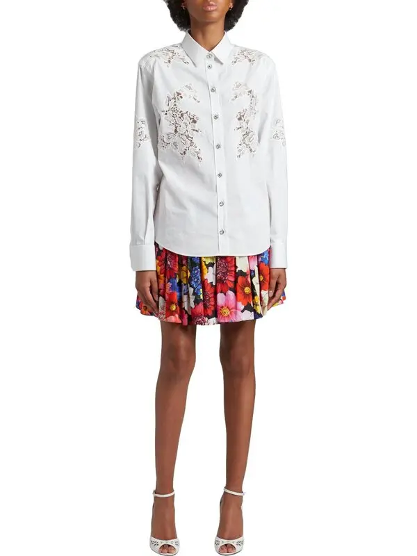 Dolce & Gabbana Lace Insert Poplin Shirt W/ Crystal Buttons - White
