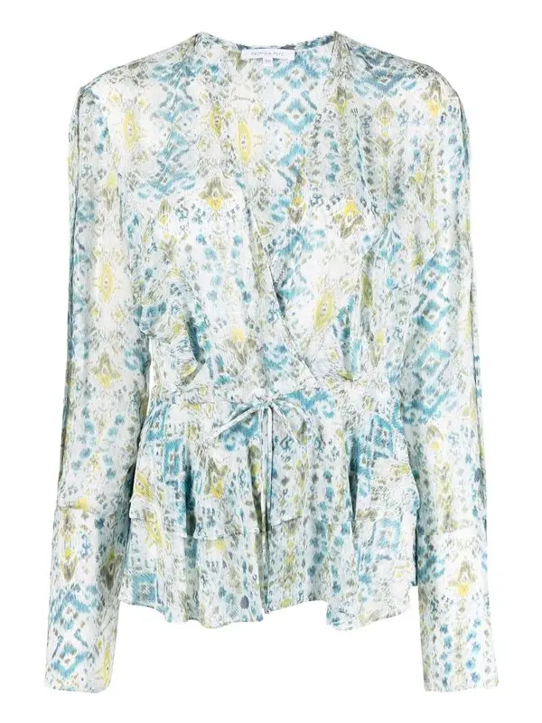 Patrizia Pepe Abstract-print Ruffled Blouse - Blue