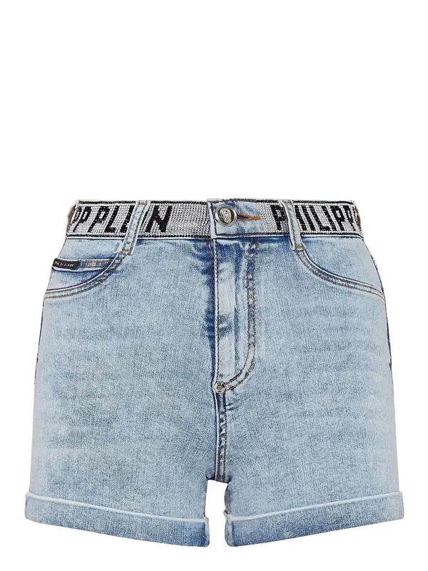 Philipp Plein Logo-waistband Denim Shorts - Blue