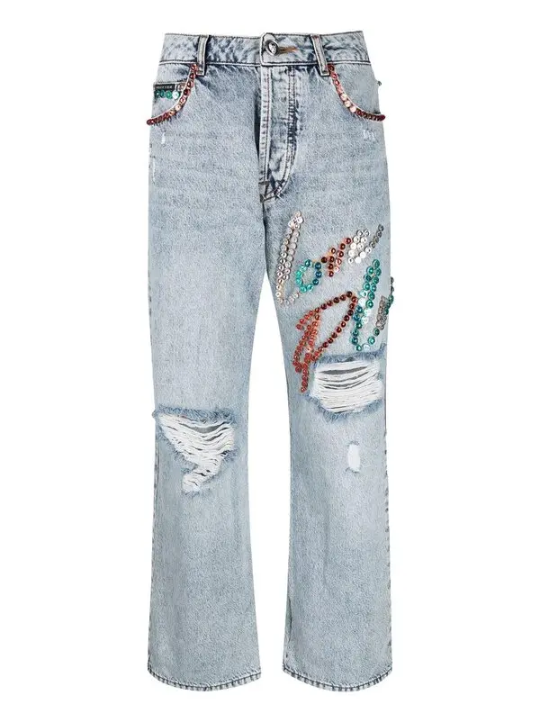 Philipp Plein Stud-embellished Wide-leg Jeans - Blue