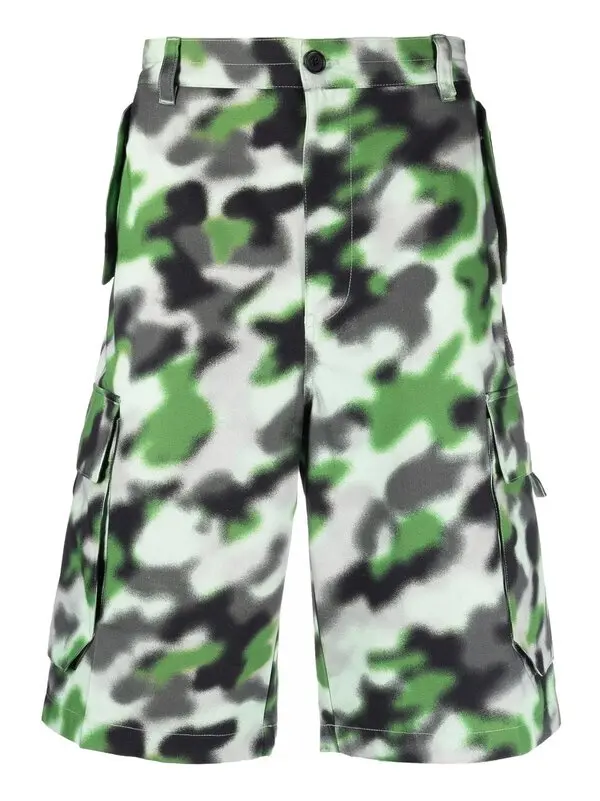 Kenzo Cargo Shorts With Camouflage Print - Green