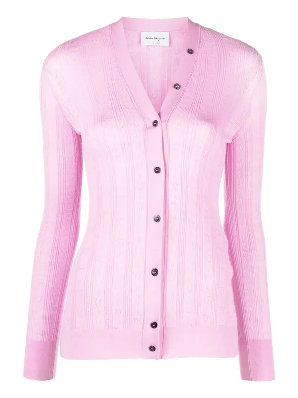 FERRAGAMO Gancini Knitted Cardigan - Pink