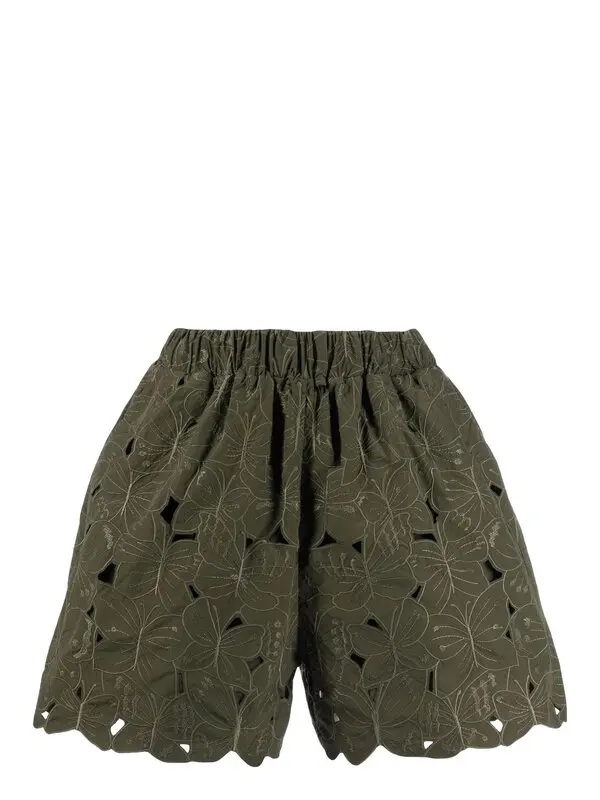 Red Valentino High-waisted Embroidered Shorts - Green