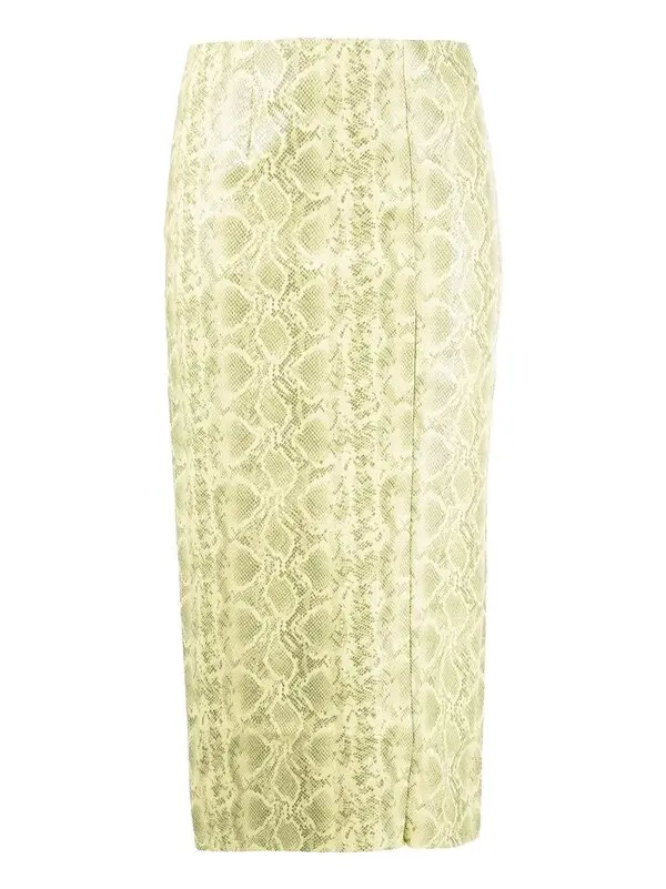 Remain Birger Christensen Snakeskin-print Midi Skirt - Yellow