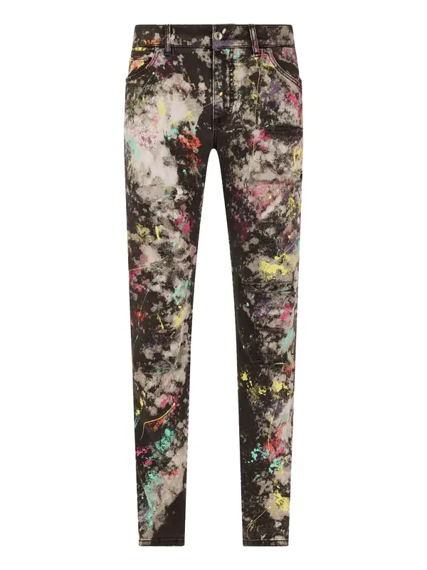 Dolce & Gabbana Paint Splatter Slim Fit Jeans - Black