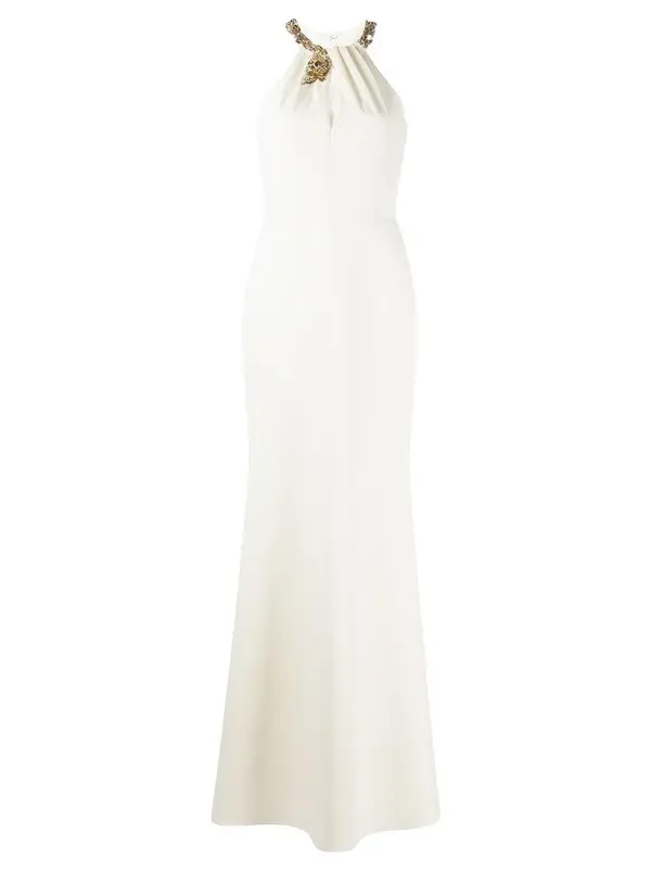 Marchesa Halterneck Sequin Embellishment Gown - White
