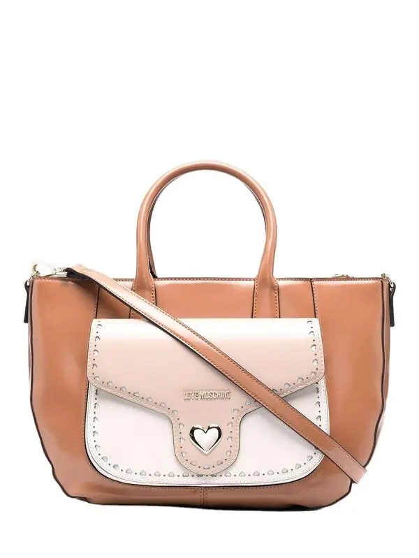 Moschino Logo Plaque Panel Tote Bag - Brown