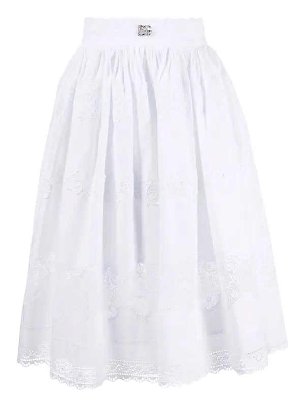 Dolce & Gabbana Floral Lace Flared Midi Skirt - White