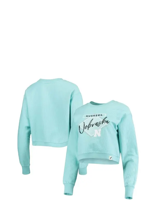 LEAGUE COLLEGIATE WEAR Nebraska Huskers Corded Timber Crop Pullover Sweatshirt - Light Blue